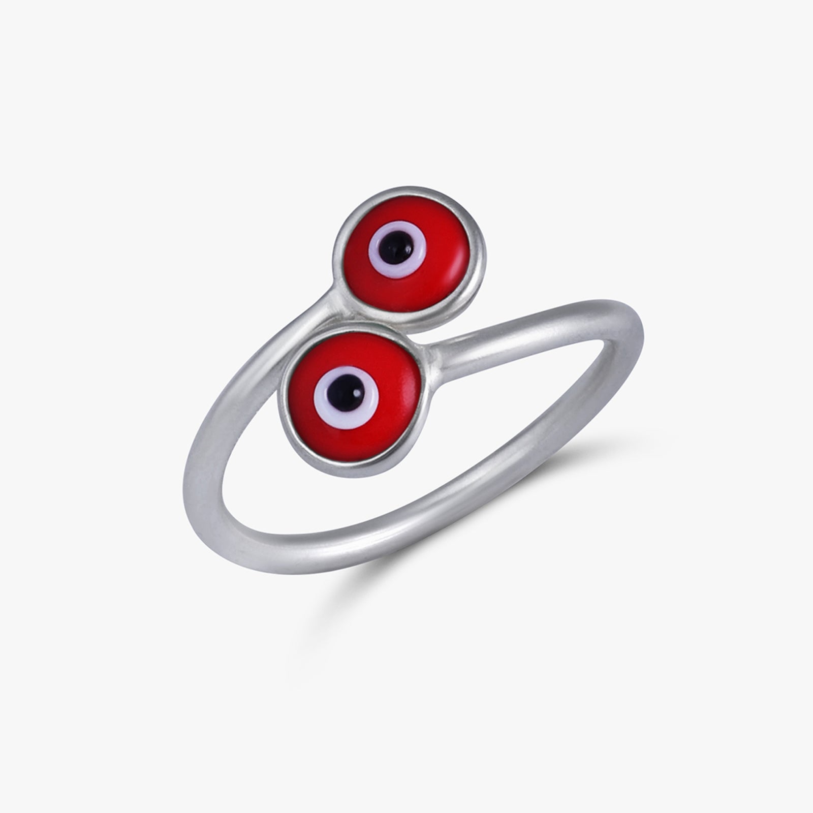 Silver-Red Evil Eye Ring - Symbol of Courage